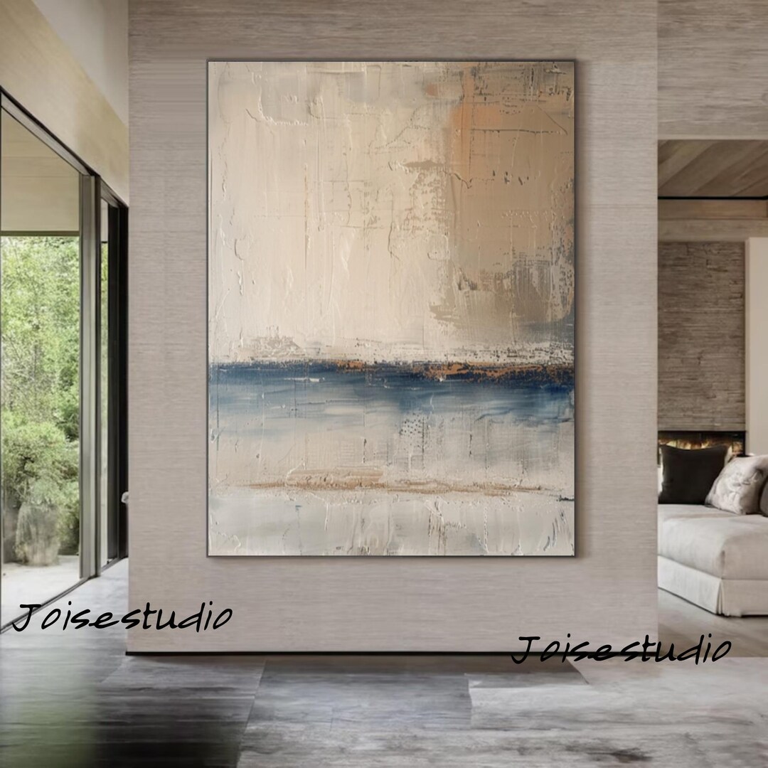 Blue Textured Abstract Painting, Contemporary Minimalist Wall Art - Etsy