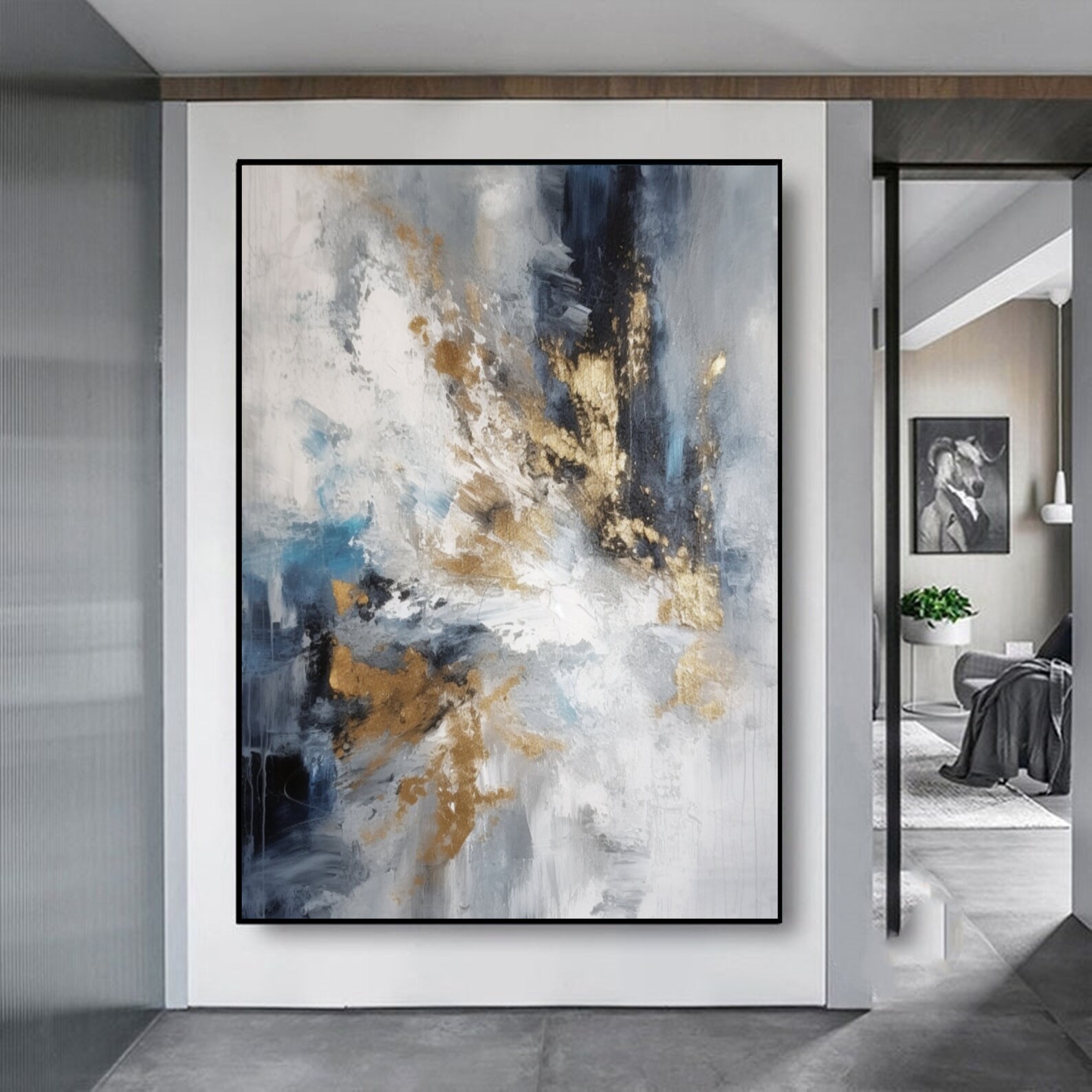 Original Light Blue Abstract Wall Art Gold and Blue Abstract Painting ...