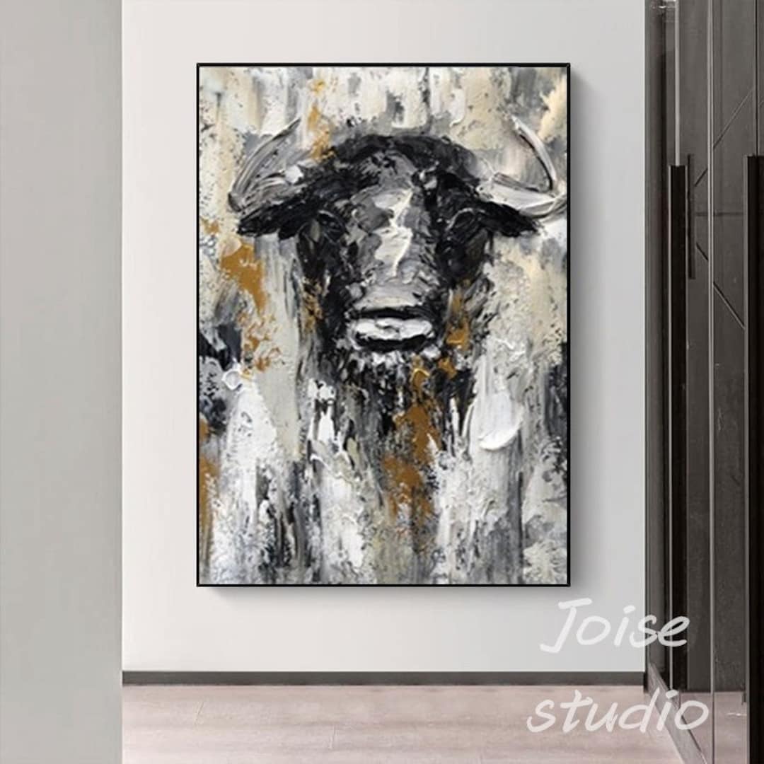 Large Abstract Cow Oil Painting Original Bull Painting Black - Etsy