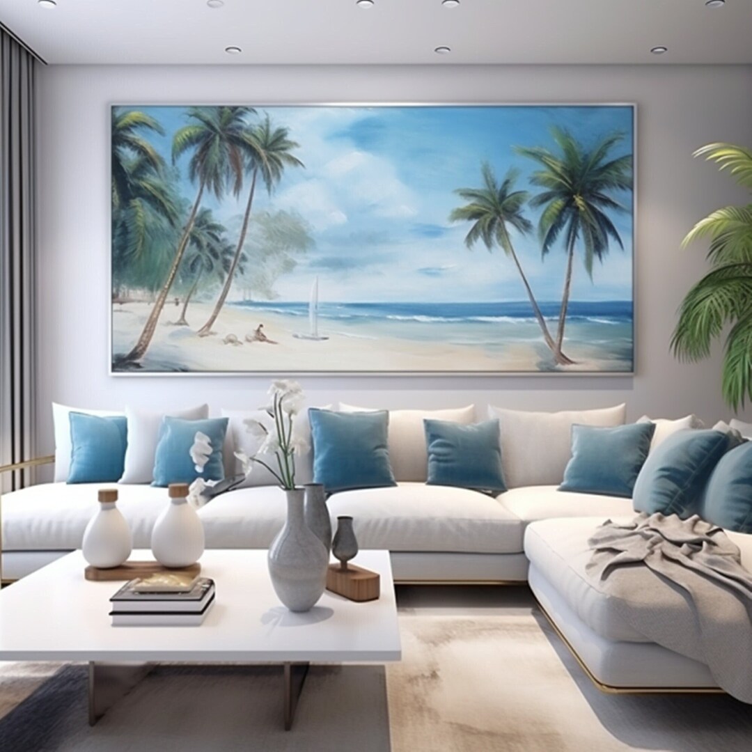 Large Ocean View Seascape Oil Painting Abstract Summer Seaside Painting ...