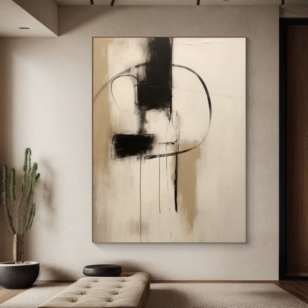 Original Large Beige Abstract Painting Black Beige Abstract Painting ...