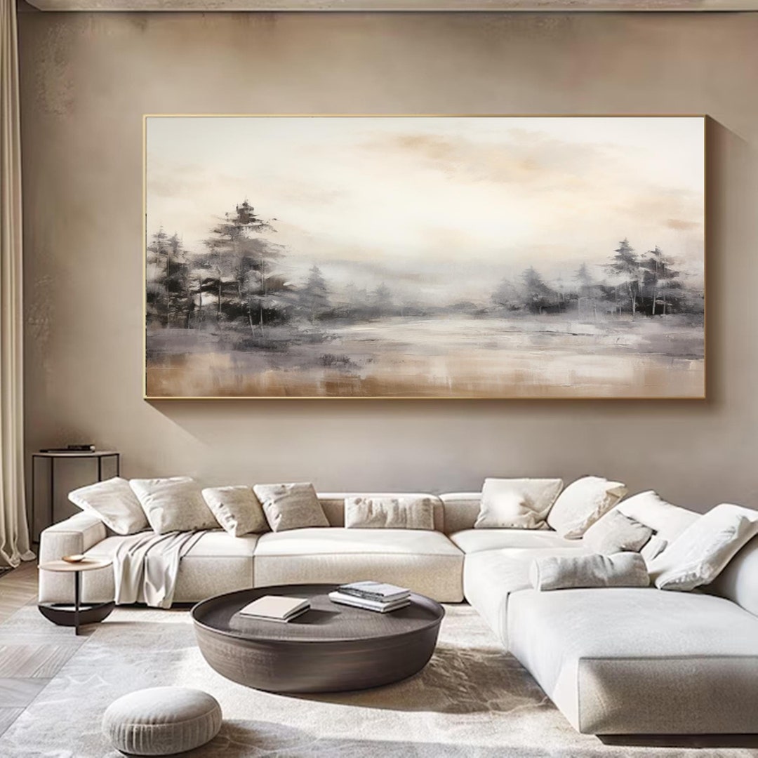 Original Beige Sunset Painting Minimalist Art Custom Living Room Decor ...