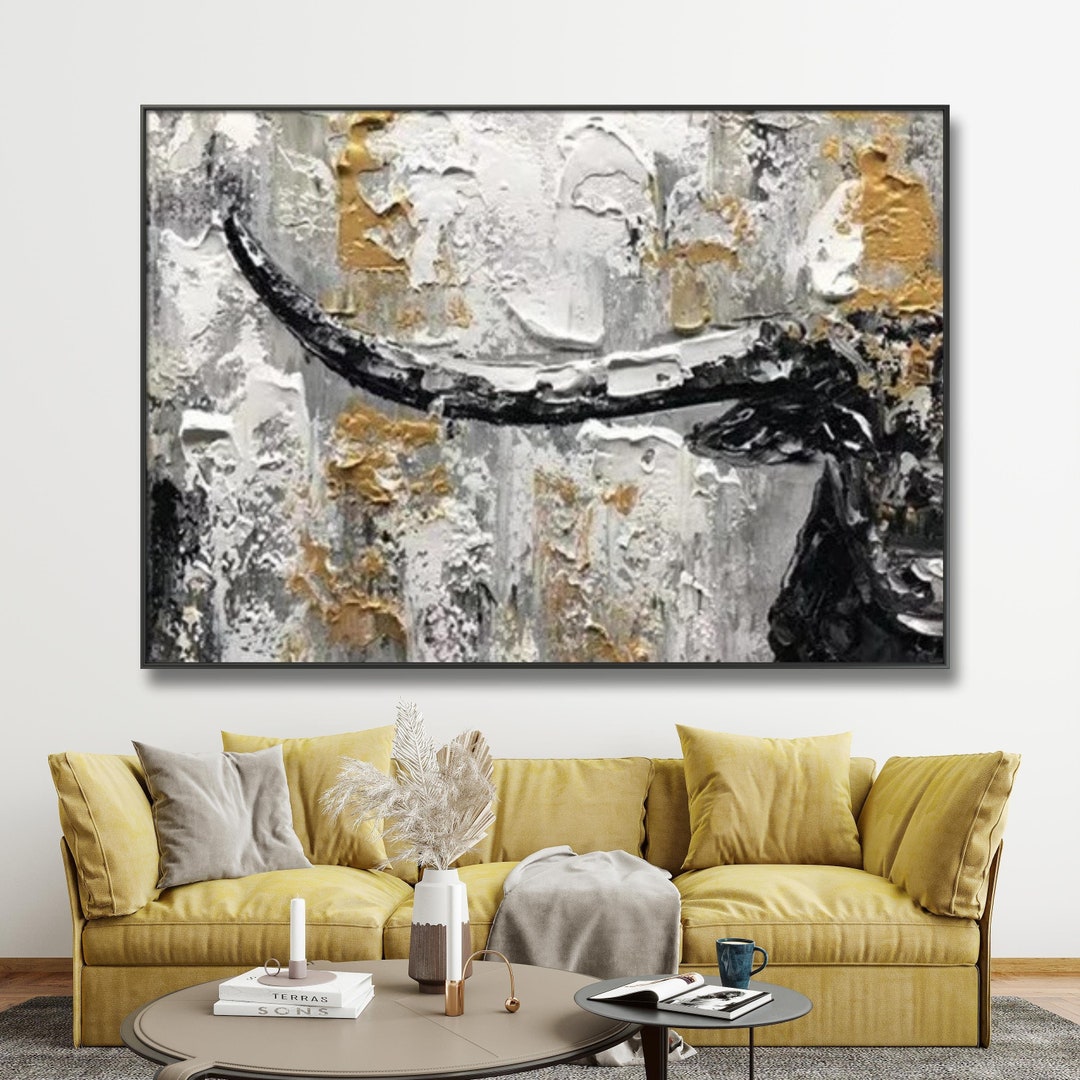 Original Abstract Painting Textured Bull Painting on Canvas Bull ...