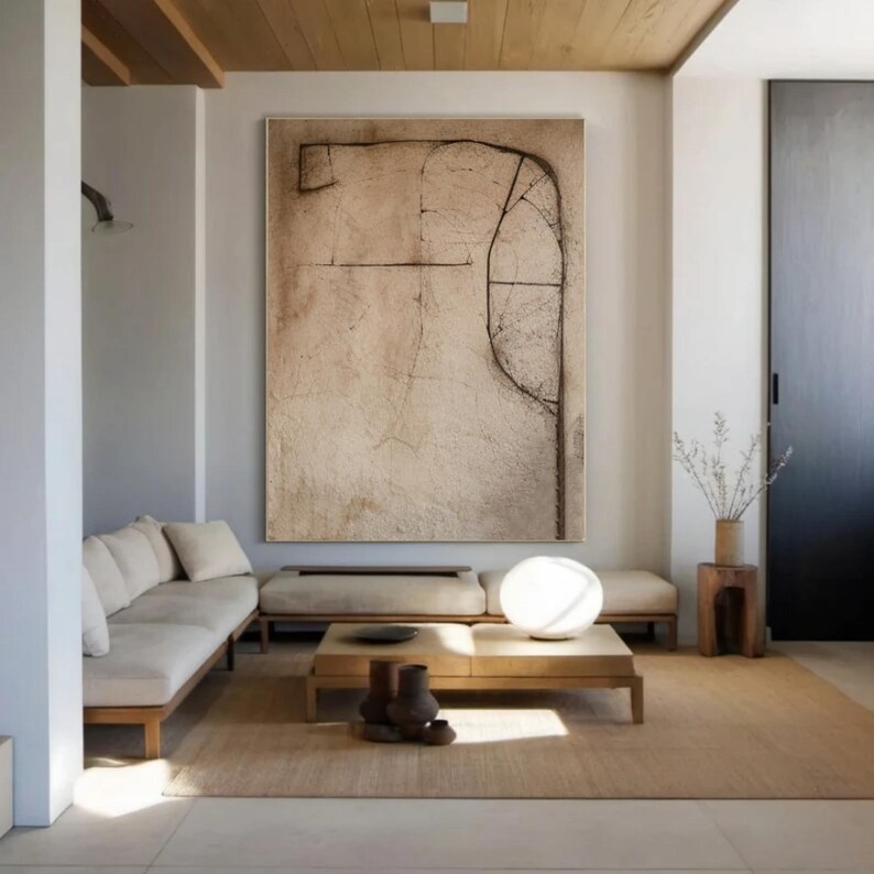 Large Geometric Abstract Painting Beige Abstract Painting Geometric ...