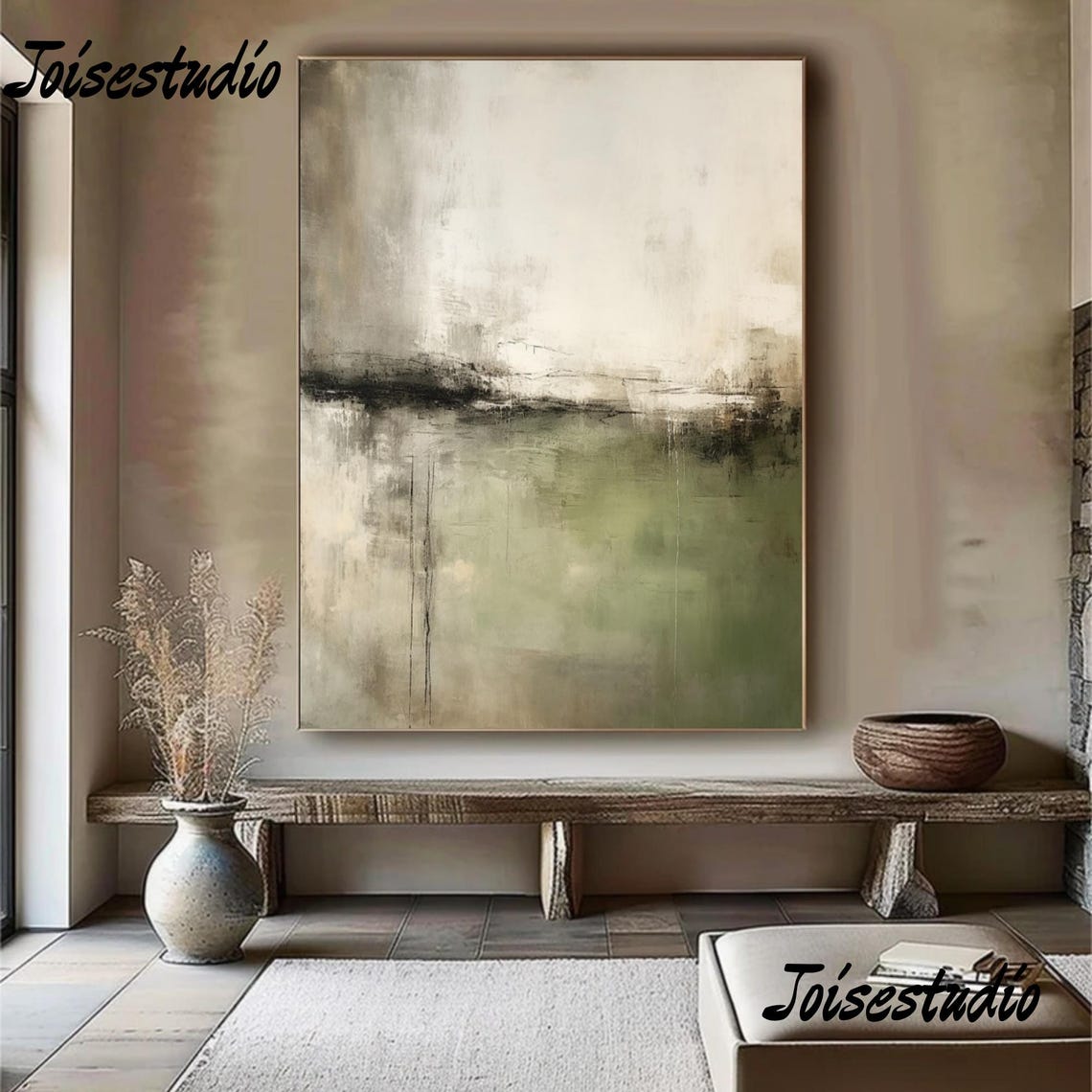 Green Abstract Wabi-sabi Painting: Minimalist Wall Art - Etsy