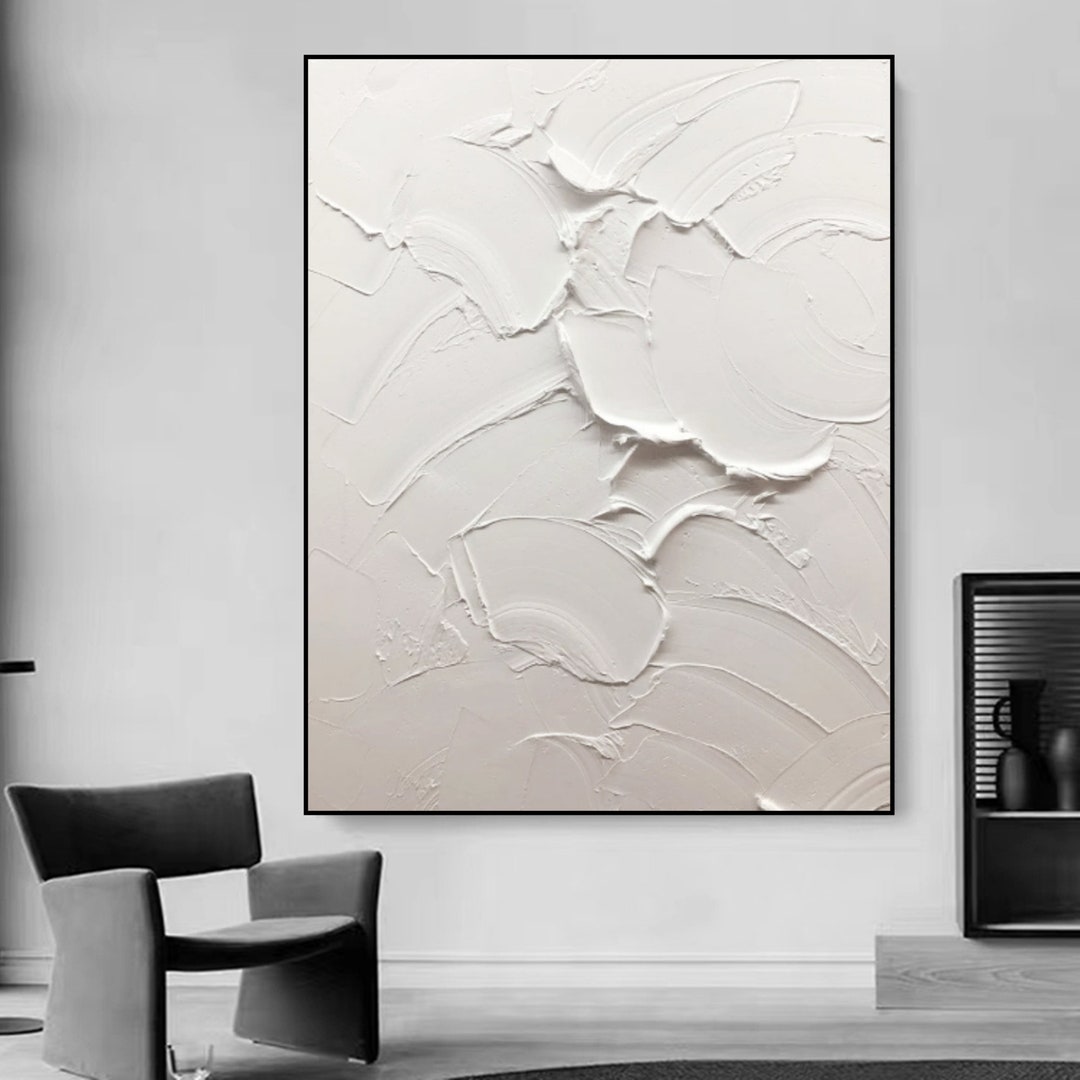 Large White Abstract Painting White 3D Textured Painting Modern Abstract Painting Living Room ...