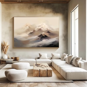 Large Beige Abstract Mountain Painting: Minimalist Textured Wall Art - Etsy