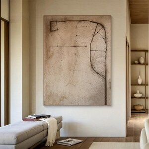 Large Geometric Abstract Painting Beige Abstract Painting Geometric ...