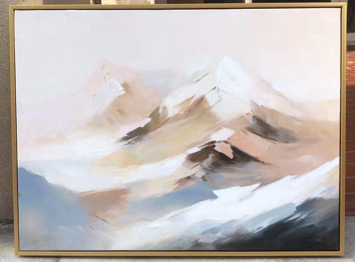 Large Beige Abstract Mountain Painting: Minimalist Textured Wall Art - Etsy