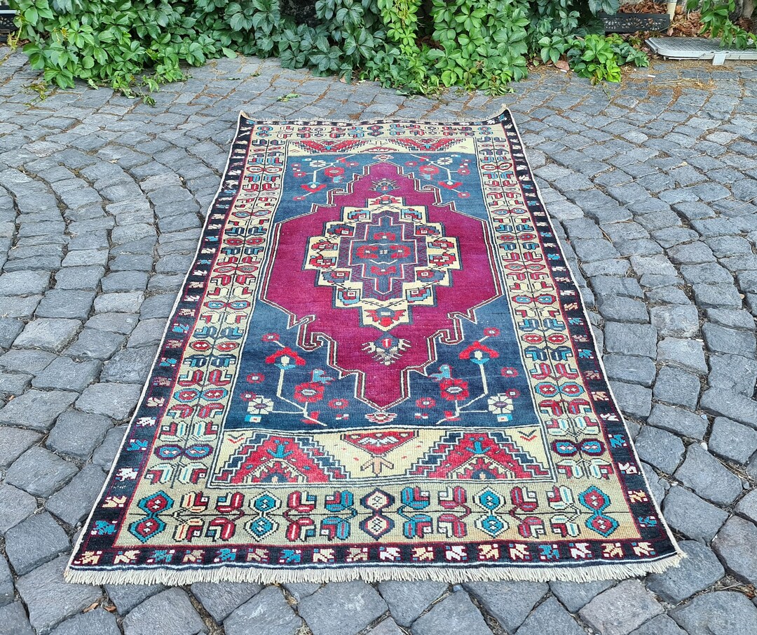 Vintage Turkish Rug Purple 3x7 Runner Rug Art Antique Handmade Rug ...