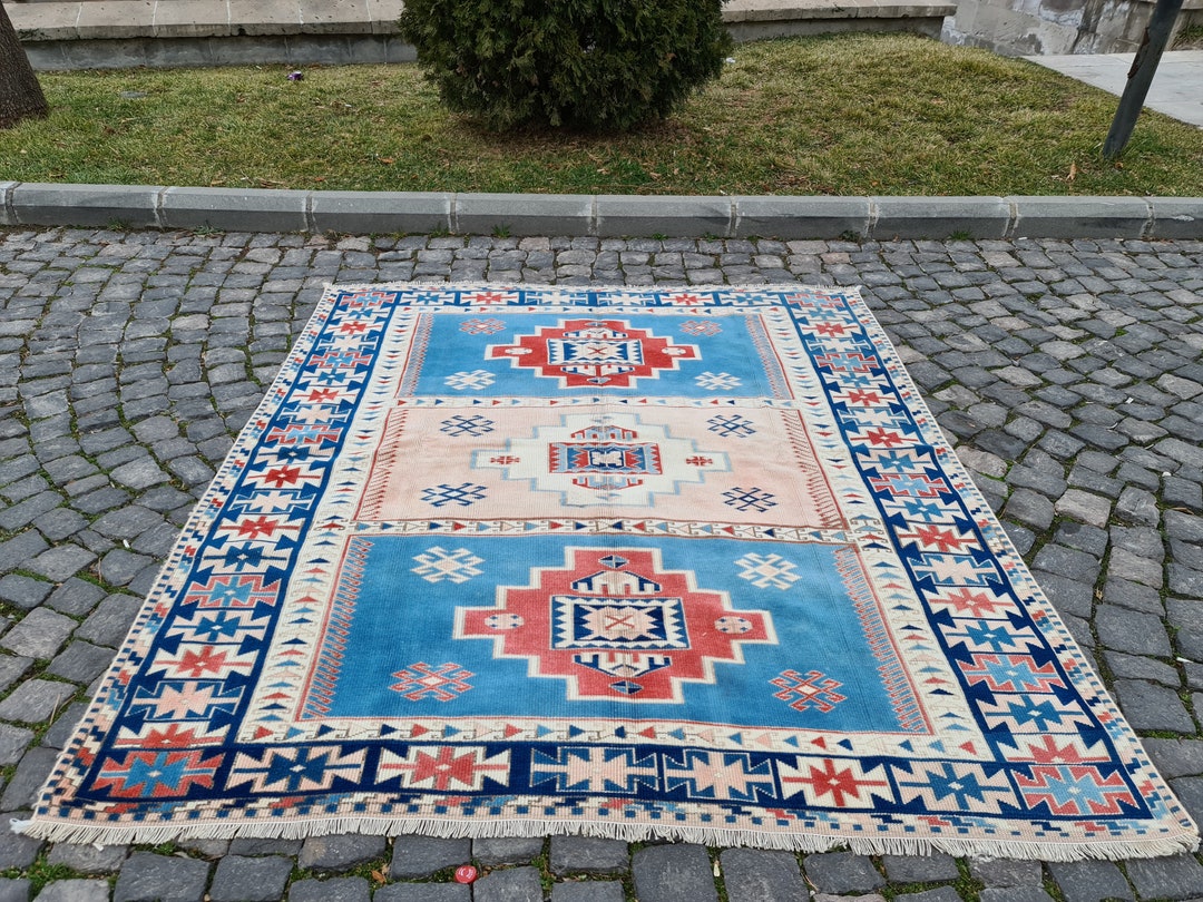 Blue Vintage Turkish Rug NIGDE KARS 6x7 Gift for Sale , Antique Area ...