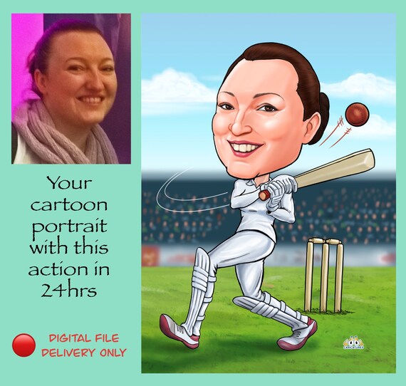 Female Cricket Poster Cartoon Portrait Womens Cricket | Etsy