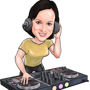 Personalized Female DJ Gift Caricature Drawing From Photo | DJ Party ...