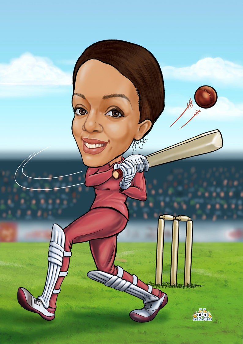 Female Cricket Poster Cartoon Portrait Womens Cricket | Etsy