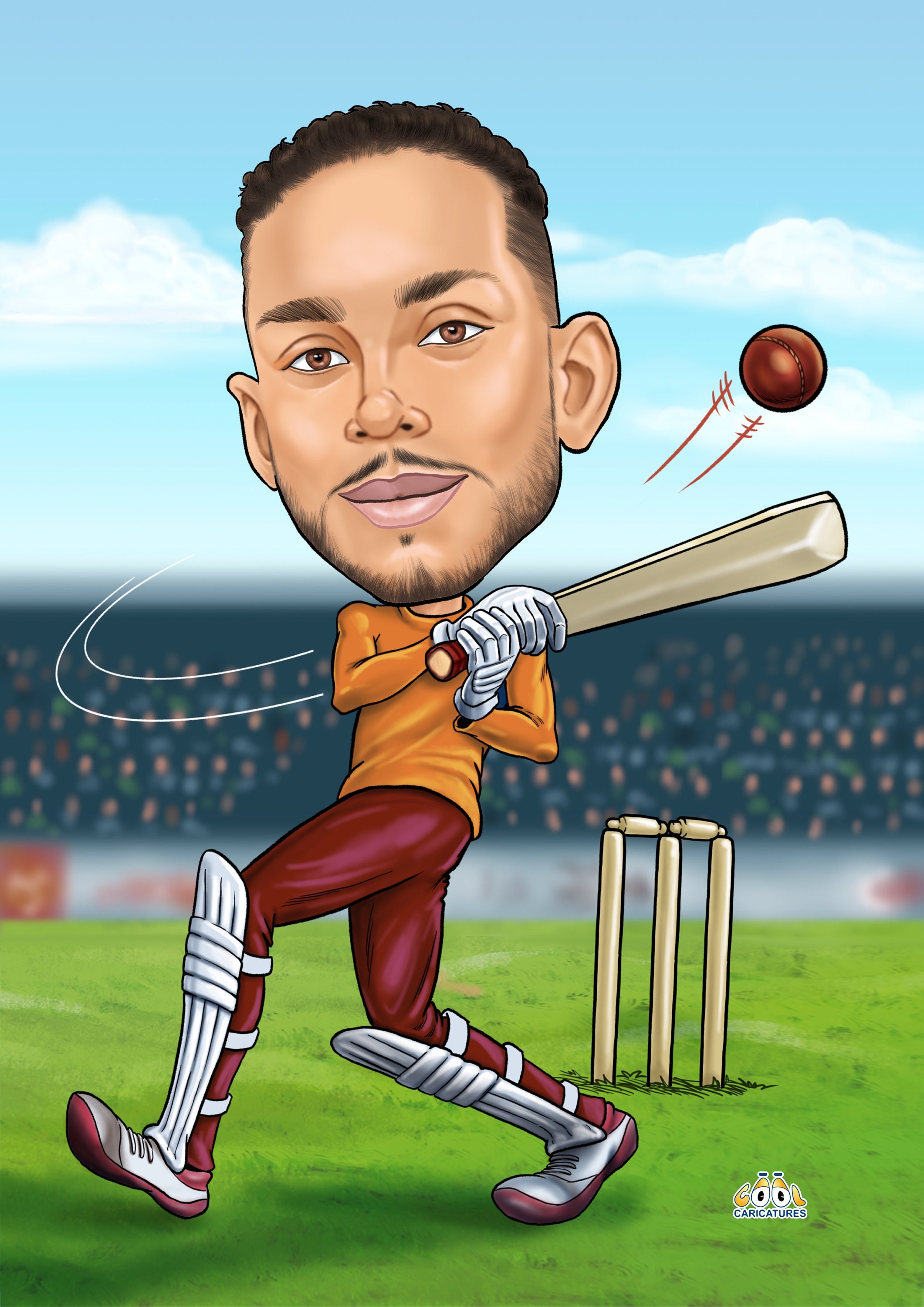 Customised Cricket Poster Cartoon Portrait Cricket Presents | Etsy