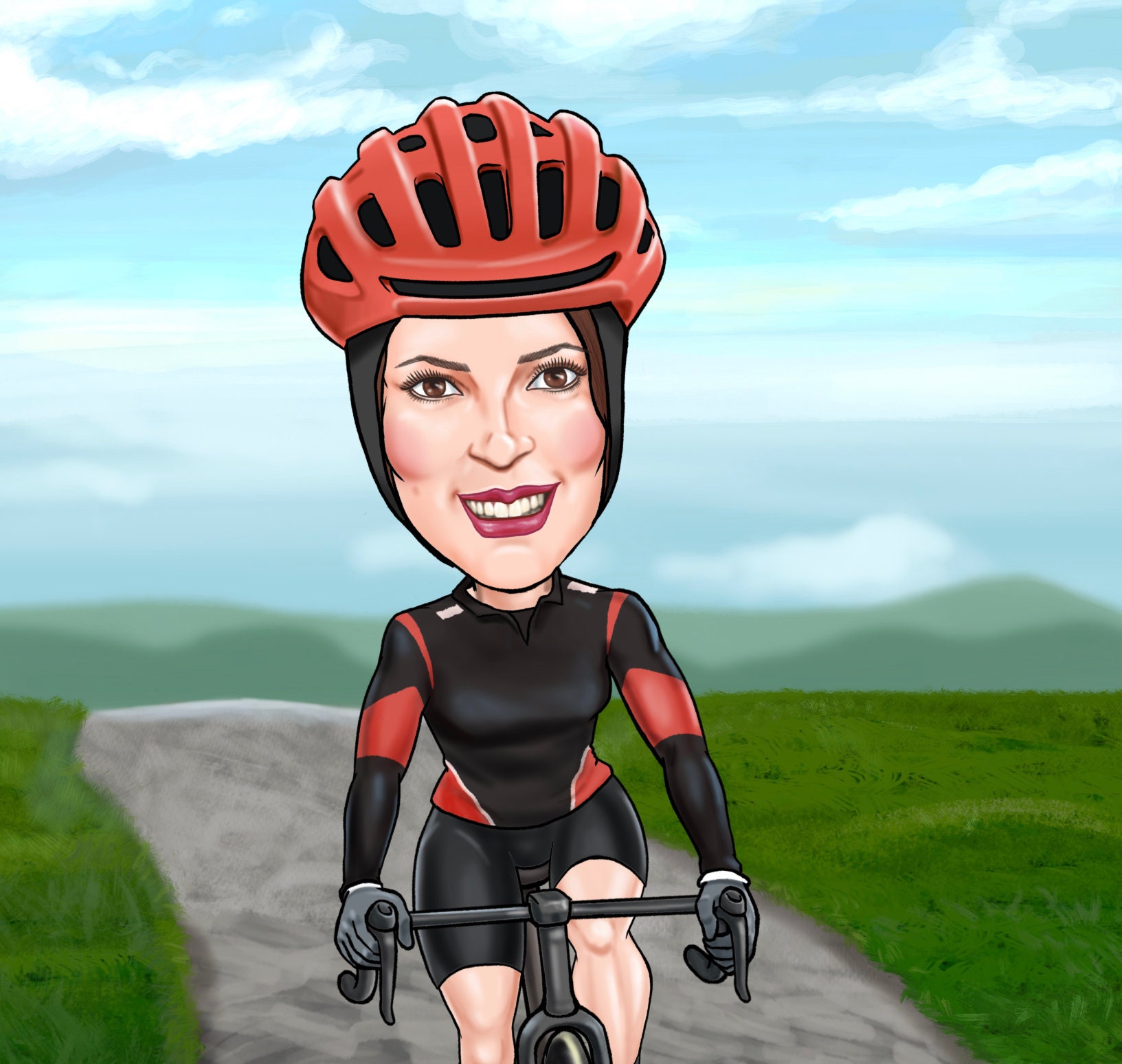 Female Bicycle Cycling Cartoon Caricature Poster as Wall Art Gifts ...