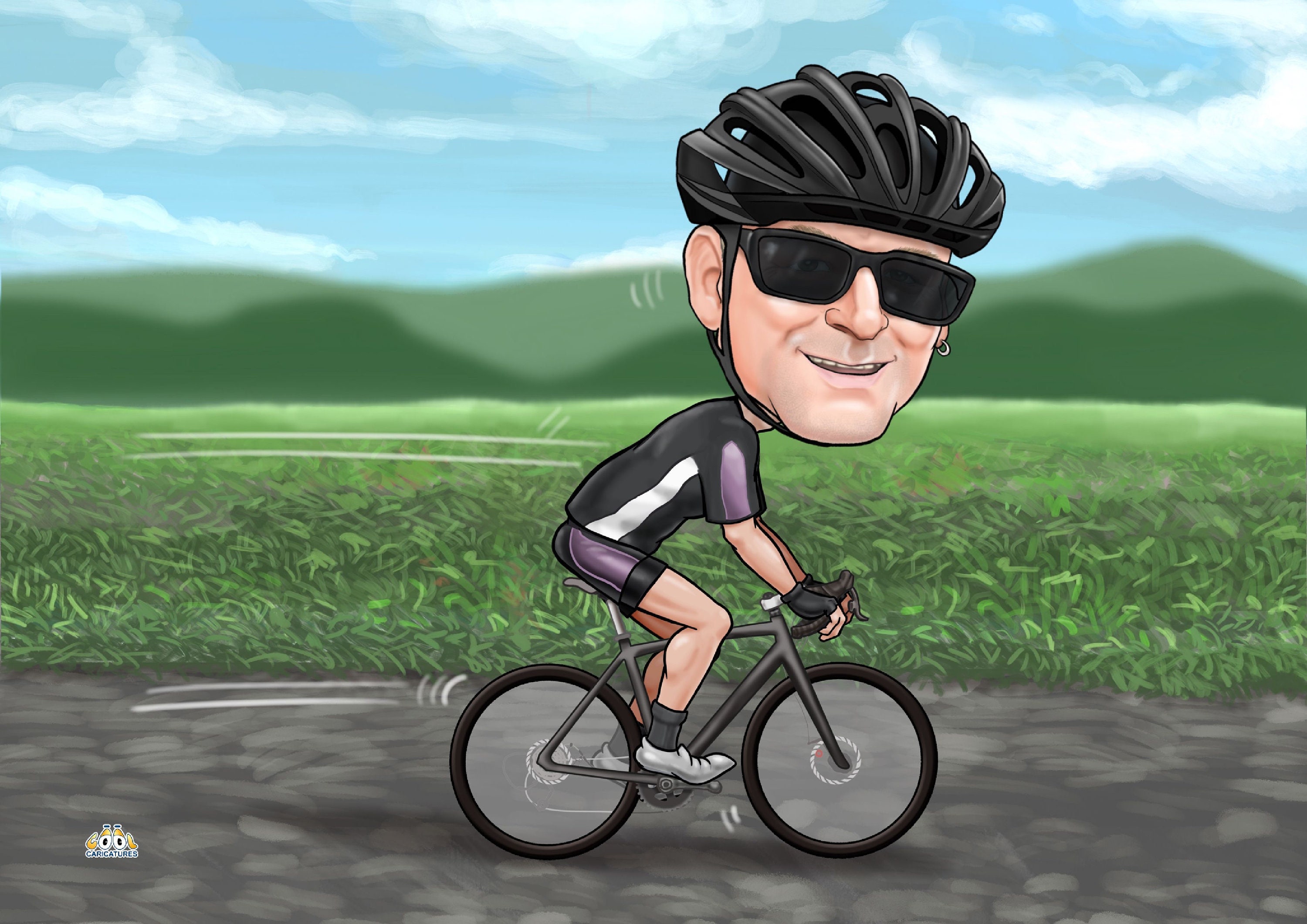 Cyclist Cartoon Portrait | Cyclist Birthday Gift for Him | Cyclists ...