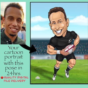 All Blacks Rugby Caricature Poster to Print | Cartoon Portrait Drawing ...