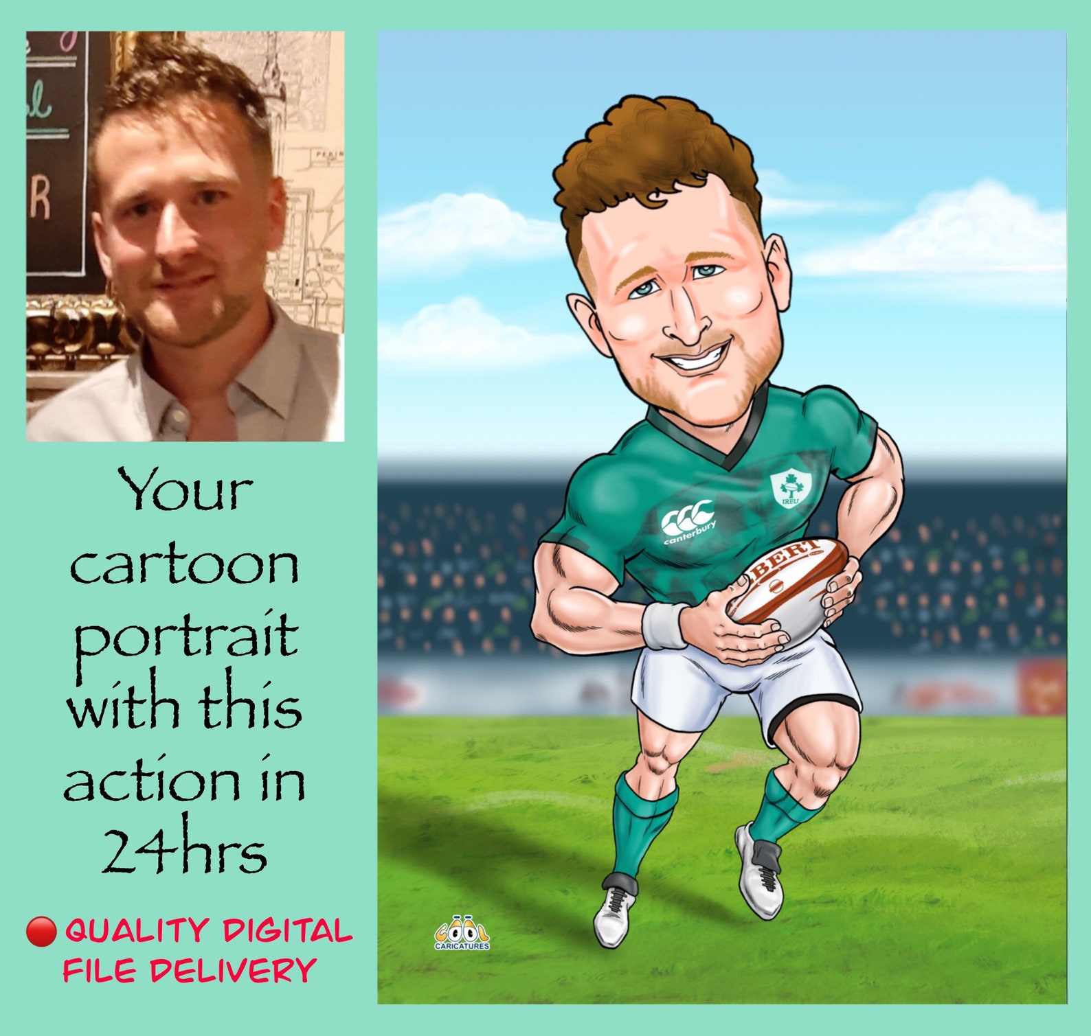 Irish Rugby Art Gift Rugby Painting Cartoon Portrait - Etsy
