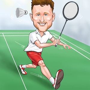 Badminton Caricature Poster to Print | Cartoon Portrait Drawing From ...