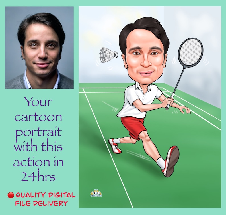 Badminton Caricature Poster to Print Cartoon Portrait Drawing From ...
