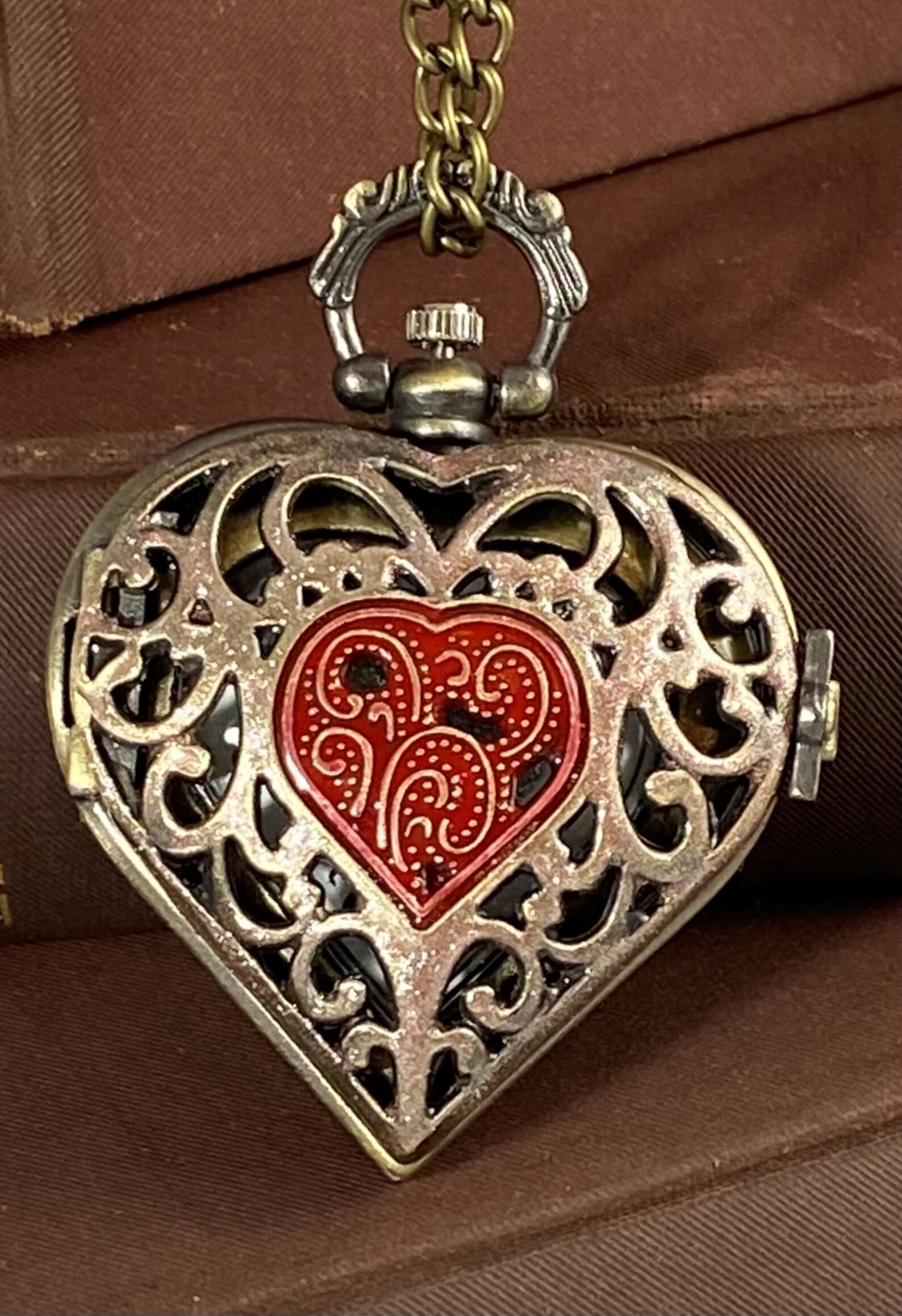 Heart Pocket Watch Heart Watch Necklace Working Hand | Etsy