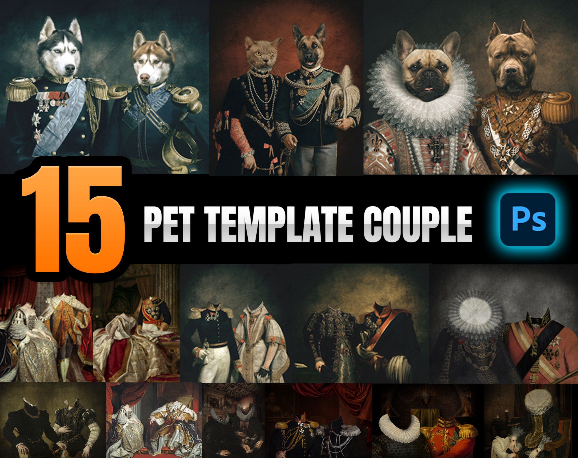 15 Pet Portrait Template Couple PSD File - Etsy