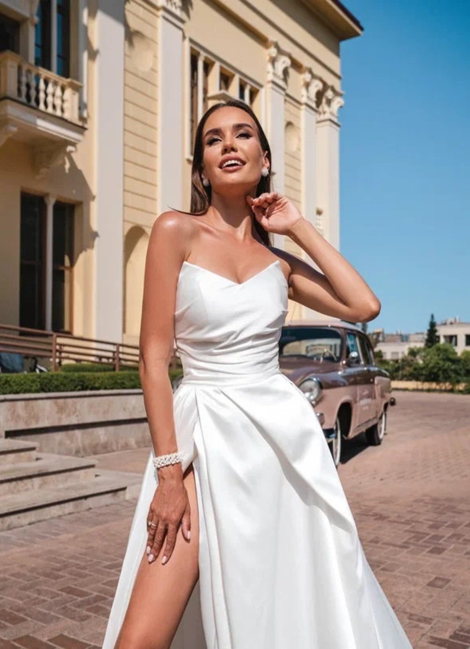 Satin Strapless Wedding Gown Minimalist Wedding Dress Ivory - Etsy