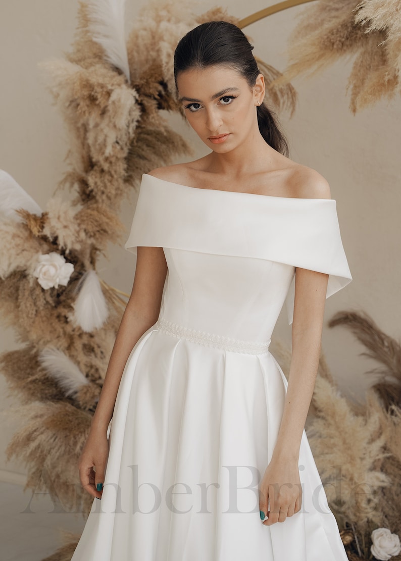 Off the Shoulder Wedding Dress A Line Satin Wedding Dress Casual ...