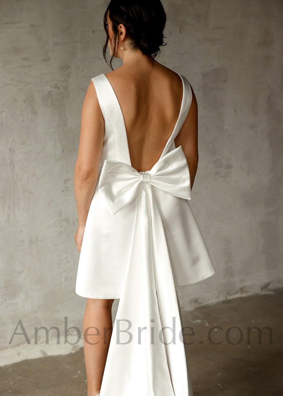 Short Wedding Dress With Bow Simple Short Wedding Dress Knee - Etsy