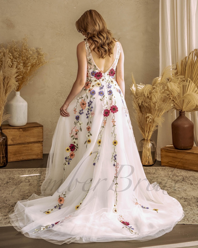 Romantic Floral Wedding Dress Colorful Dress Wedding With Flowers ...