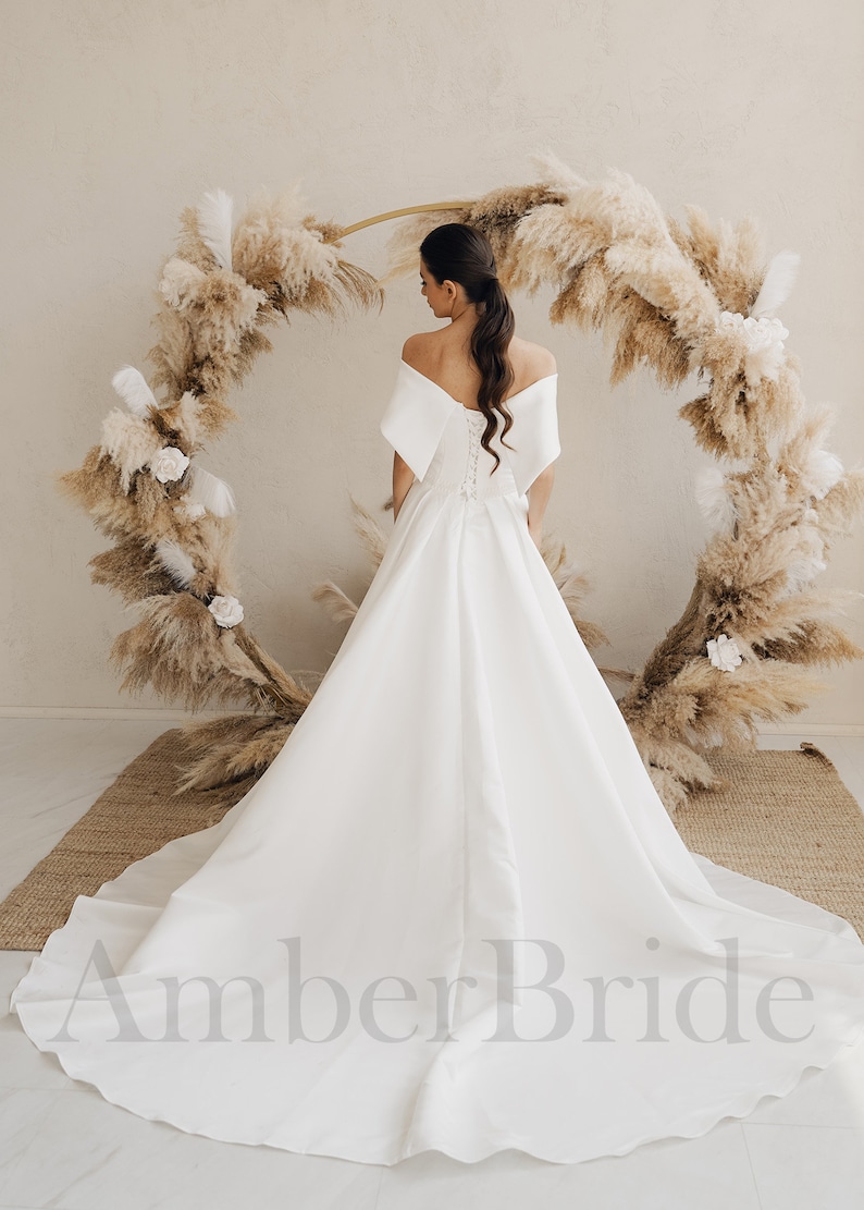 Off the Shoulder Wedding Dress A Line Satin Wedding Dress Casual ...