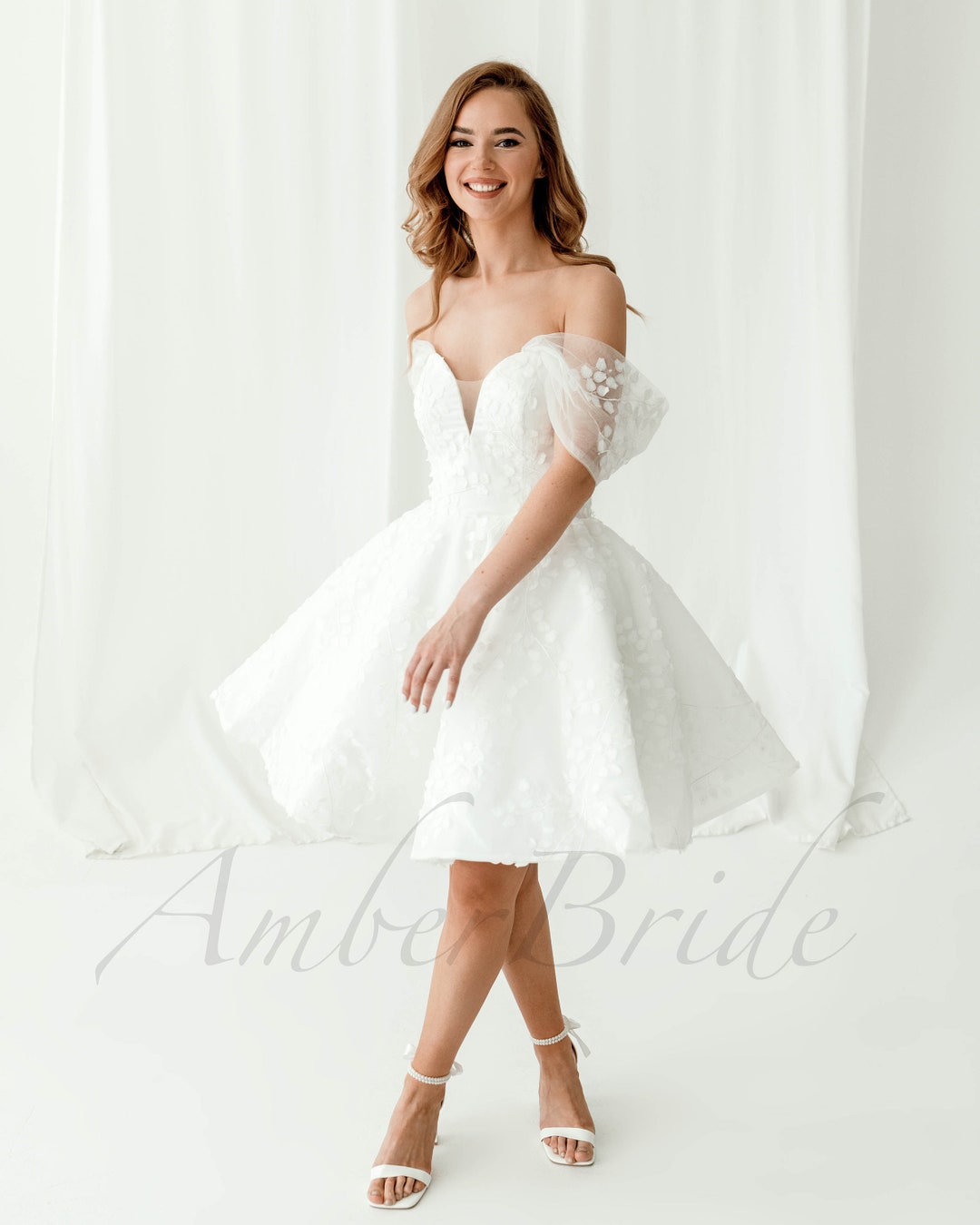 Short Floral Dress Short Wedding Dress Boho off the Shoulder Dress Knee ...