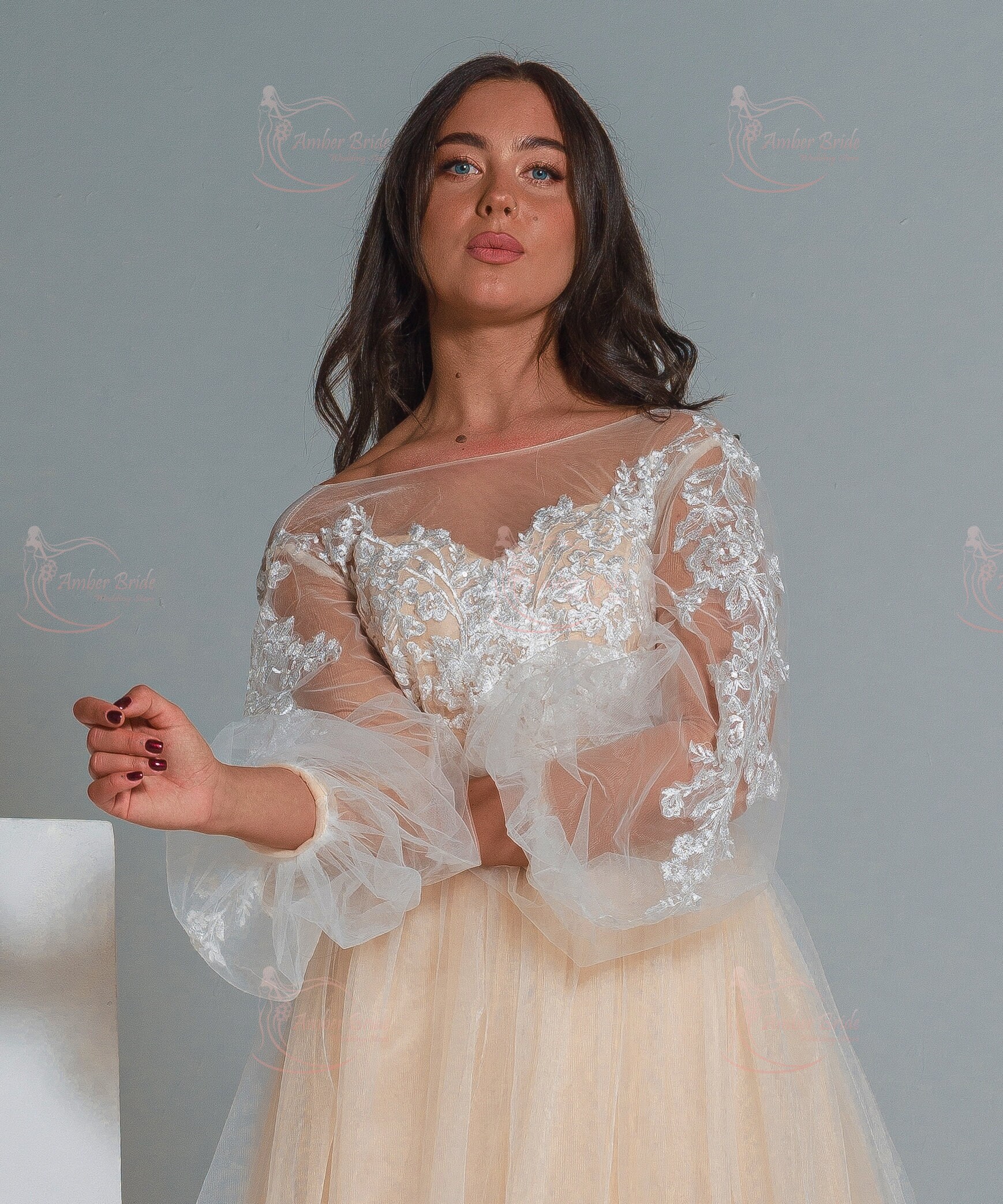 Boho A Line Puff Sleeve Wedding Dress Bohemian Floral Long Etsy