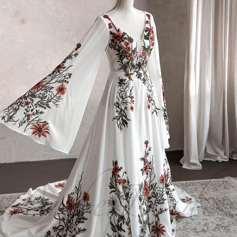 Floral Wedding Dress - Etsy UK