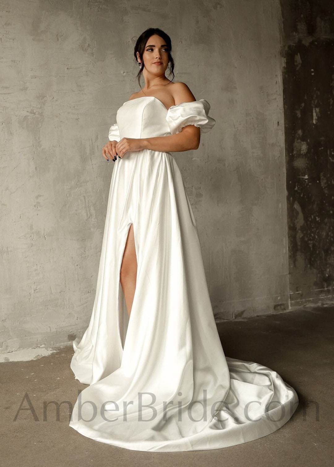 Satin Strapless Wedding Dress, Minimalist Wedding Dress, Simple A Line Wedding Dress, Minimal ...