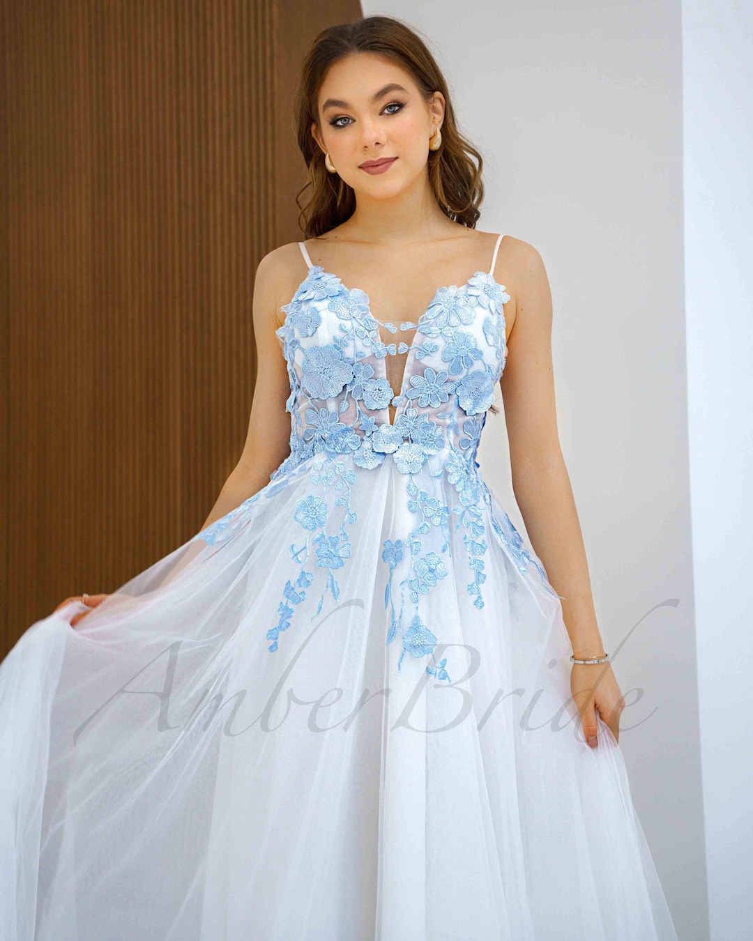 Blue Floral Wedding Dress Fairy Wildflower Dress Wedding Fantasy Rustic ...