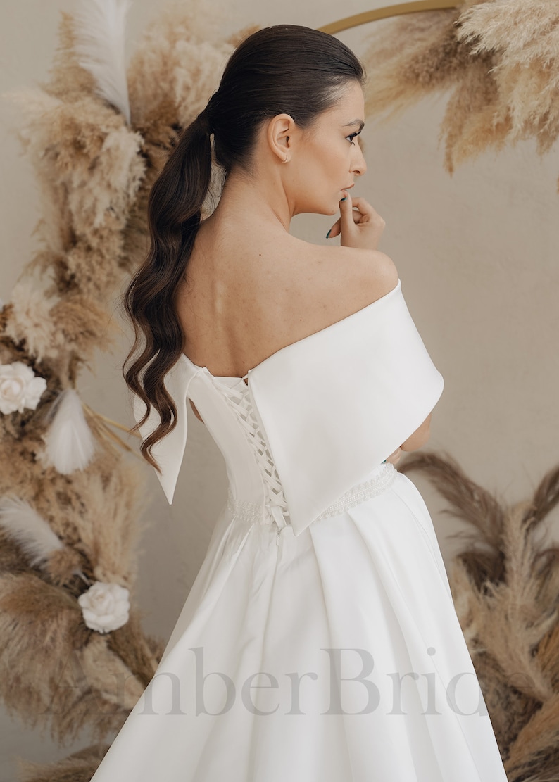Off the Shoulder Wedding Dress A Line Satin Wedding Dress Casual ...