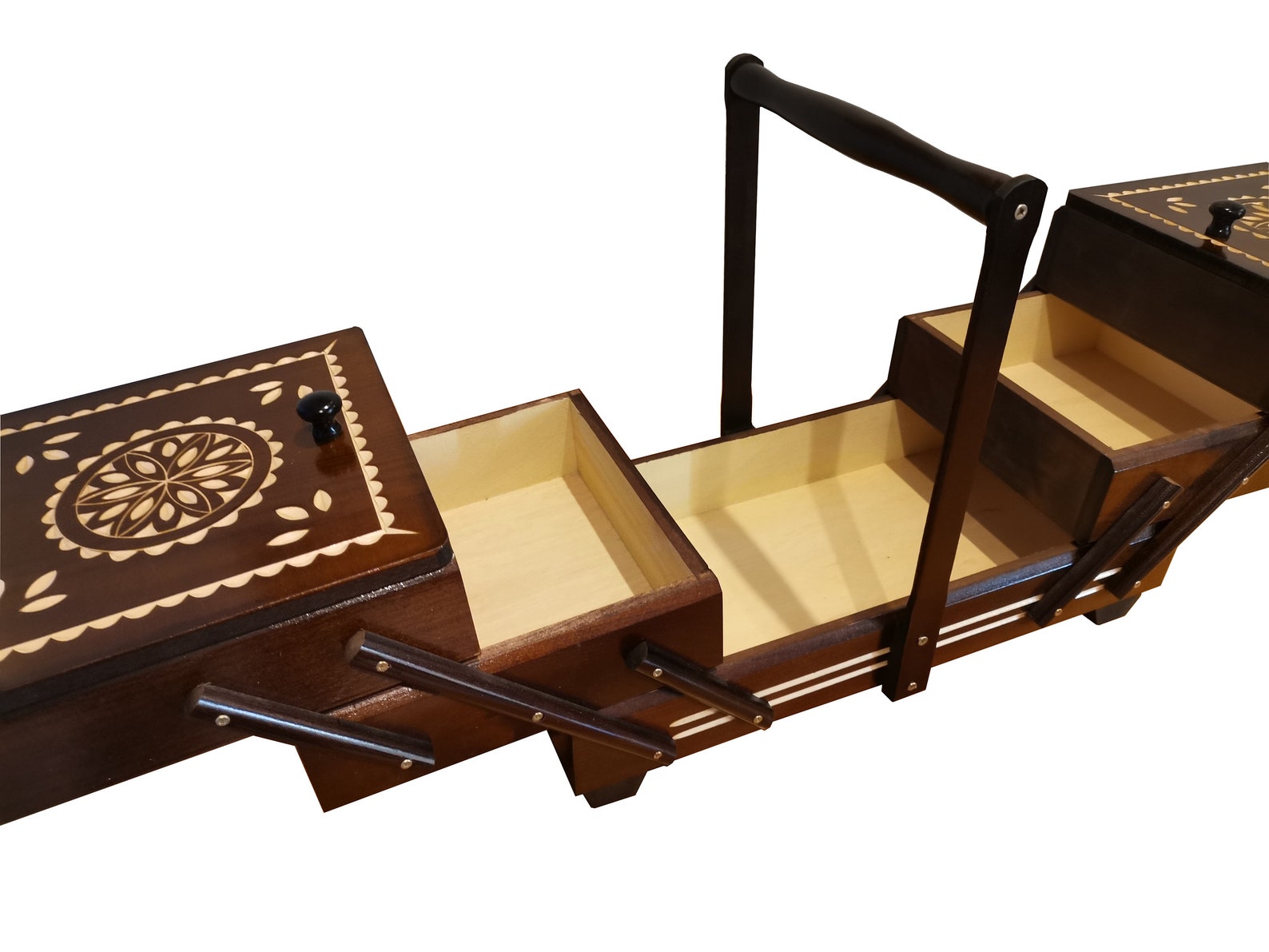 Large Sewing Box Made From Wood Dark Brown Carved Jewellery - Etsy