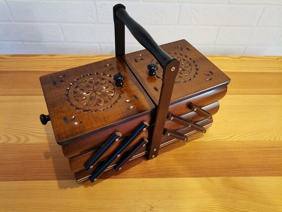 Fold out box for craft and art supplies dark brown sewing box | Etsy