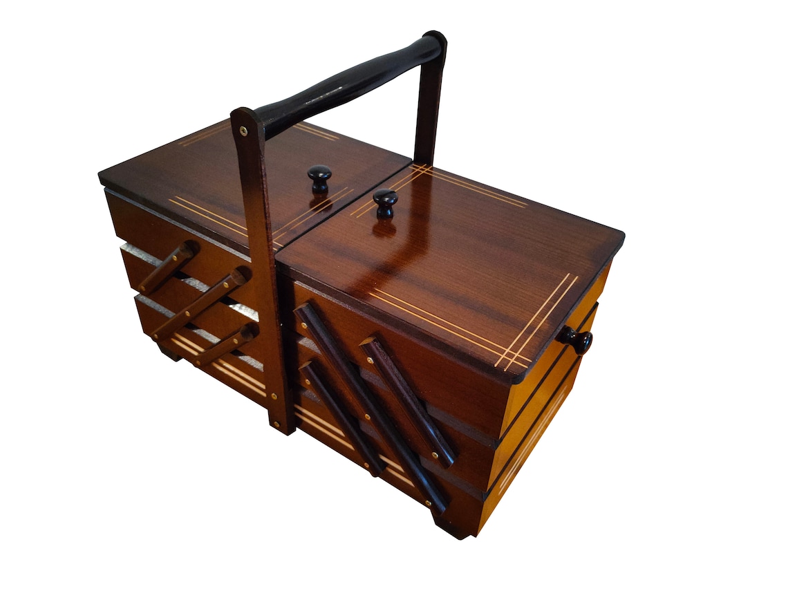 Very Big Sewing Box From Wood Dark Brown Sewing Caddy | Etsy