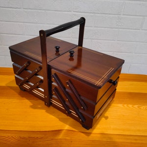 Very big sewing box from wood dark brown sewing caddy | Etsy