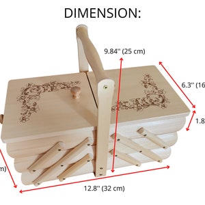 Natural Wood Sewing Box, Jewelry Casket, Small Carved Expandable Box ...