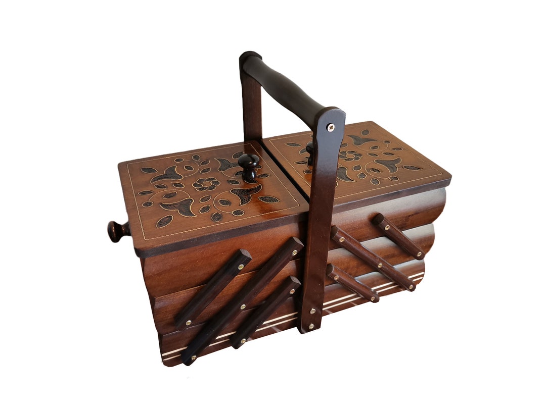 Fold Out Box for Craft and Art Supplies, Dark Brown Sewing Box Made ...