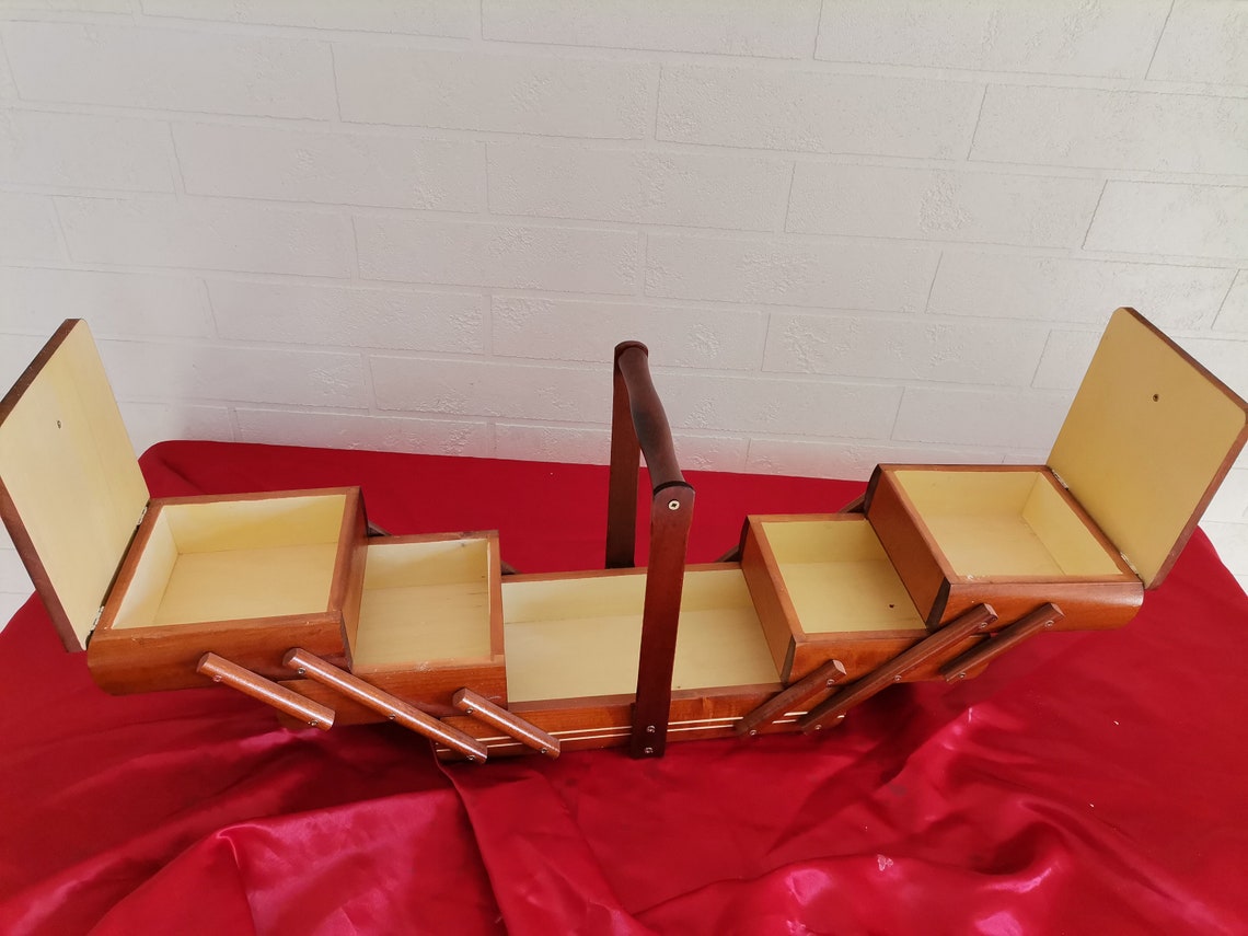 Brown sewing box made from wood wooden sewing caddy | Etsy