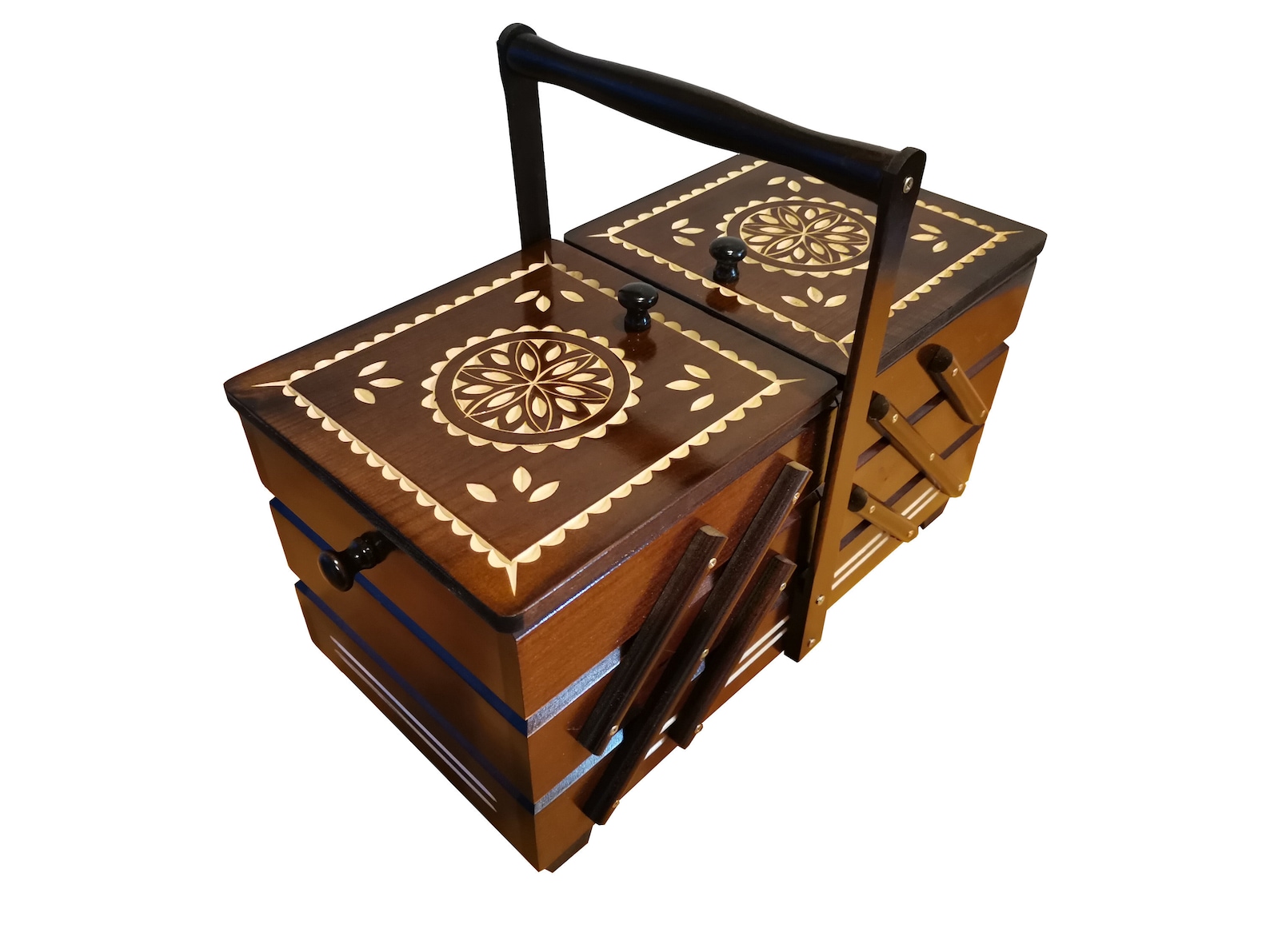 Large Sewing Box Made From Wood Dark Brown Carved Jewellery - Etsy
