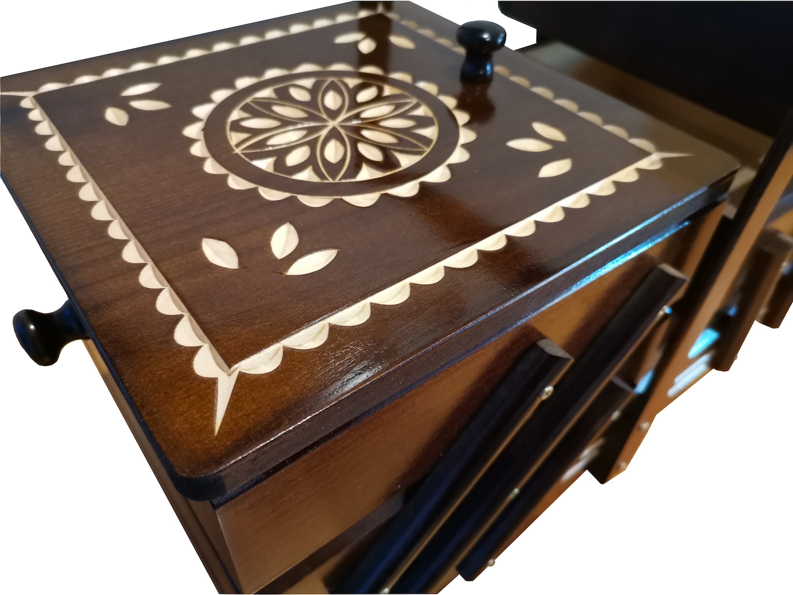 Large Sewing Box Made From Wood Dark Brown Carved Jewellery - Etsy