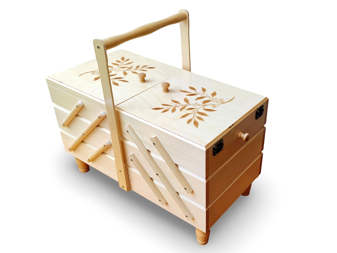 Biggest Wooden Box for Sewing Kit, Enormous Wood Storage Box for Sewing ...
