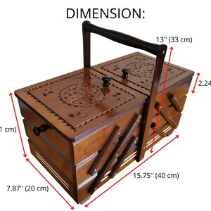 Large Wooden Box for Sewing Kit, Wood Carved Storage Box for Sewing ...
