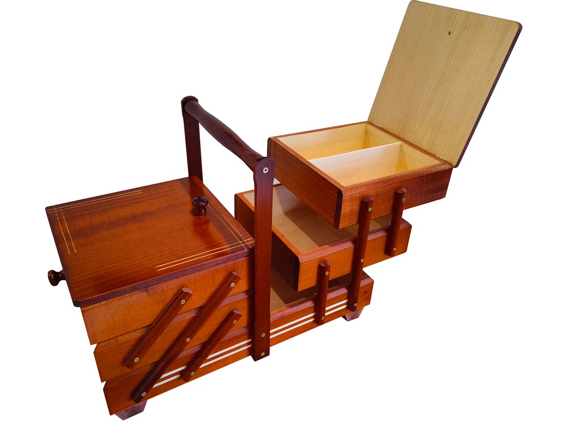Huge Sewing Box From Wood, Light Brown Simple Sewing Caddy, Jewellery ...